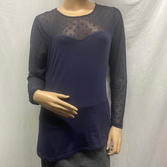 H&M | Tops | Hm Womens Navy Blue Sweetheart Neckline Netting Polka Dots ...